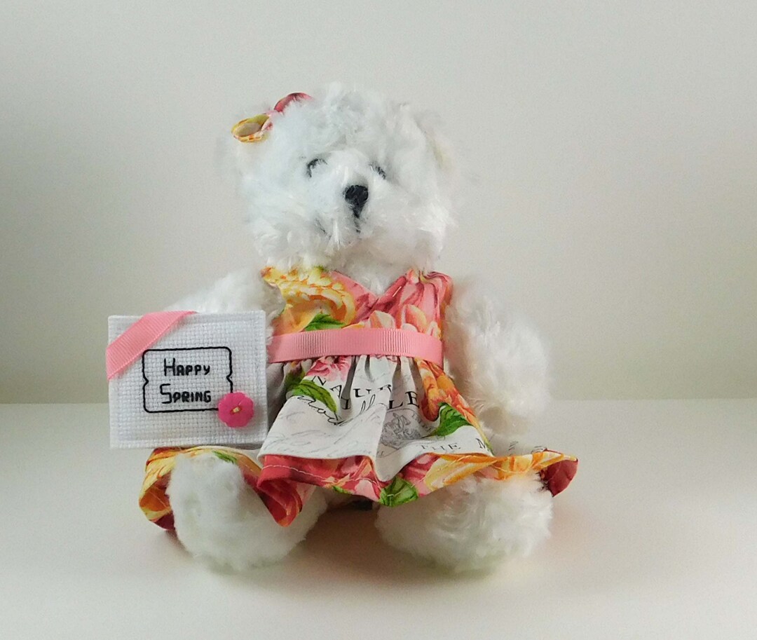 Happy Spring Teddy Bear, Springtime Decoration in Pink and White, Send ...