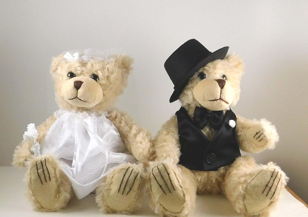 Bride and Groom Teddy Bears Wedding Gift, Brown Wedding Bears for ...