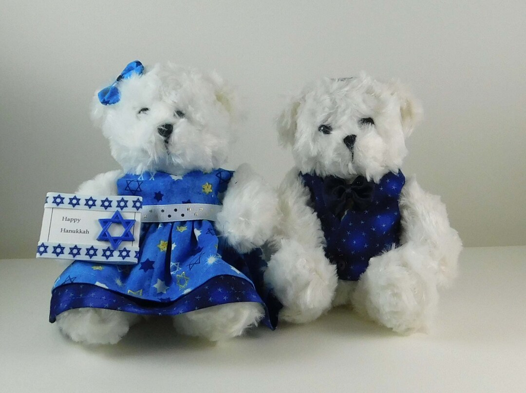 Happy Hanukkah Teddy Bear Boy and Girl, Festive Winter Bear Decoration ...