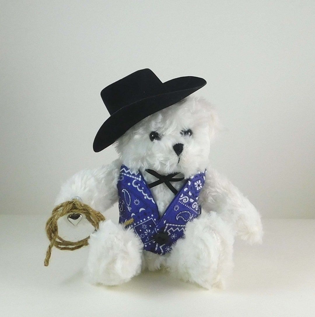 Cowboy Plush Bear: Western Decor With Purple Bandana Vest - Etsy