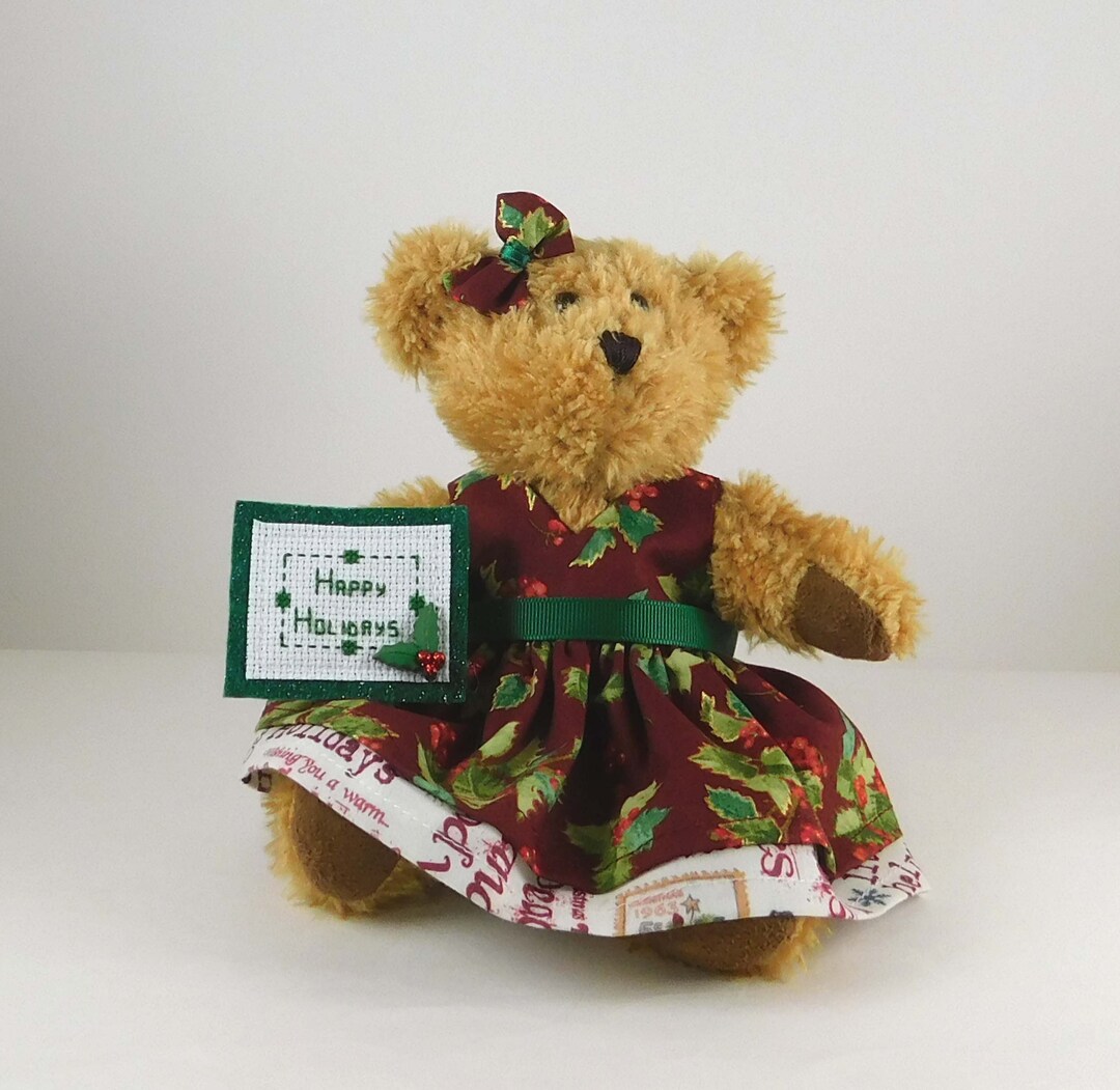 Holly Christmas Teddy Bear Decor, Festive Holiday Bear Decoration ...