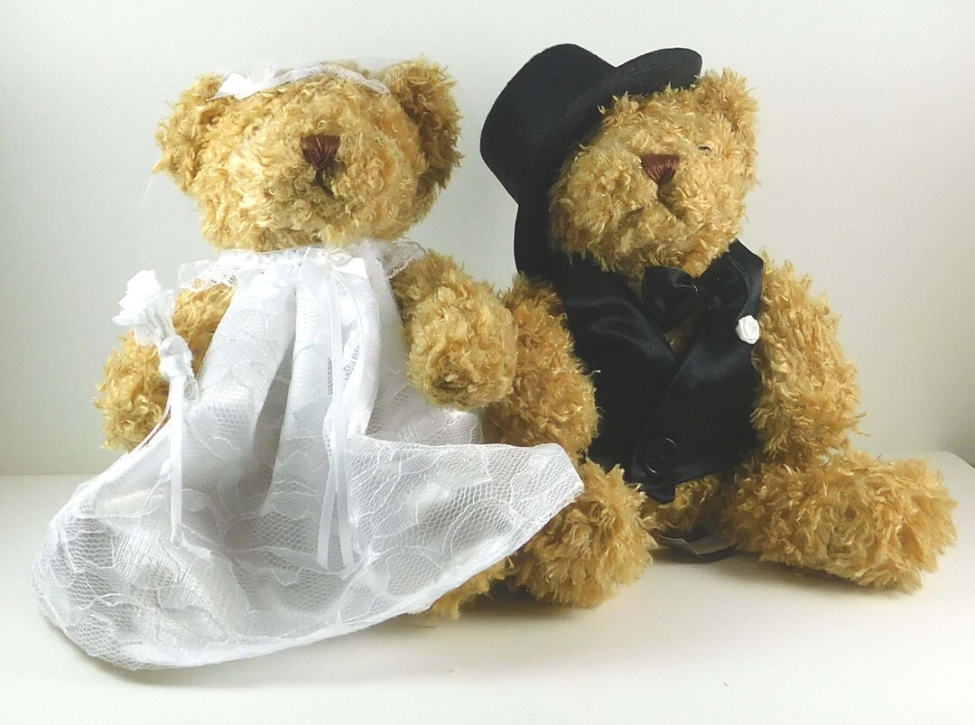 Bride and Groom Teddy Bears Wedding Gift, Golden Brown Wedding Bears ...