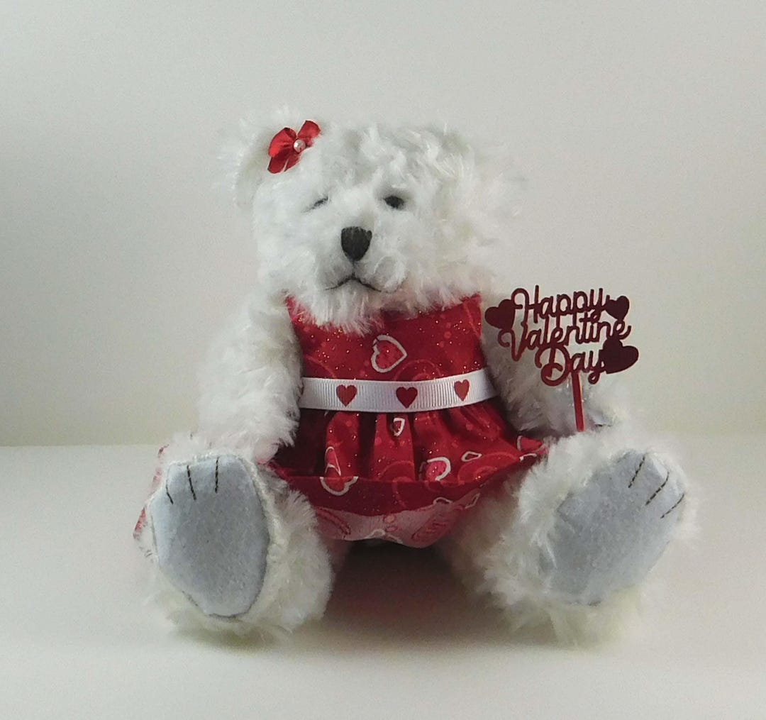 Valentine's Day Teddy Bear Gift: Plush White Bear With Heart Dress - Etsy