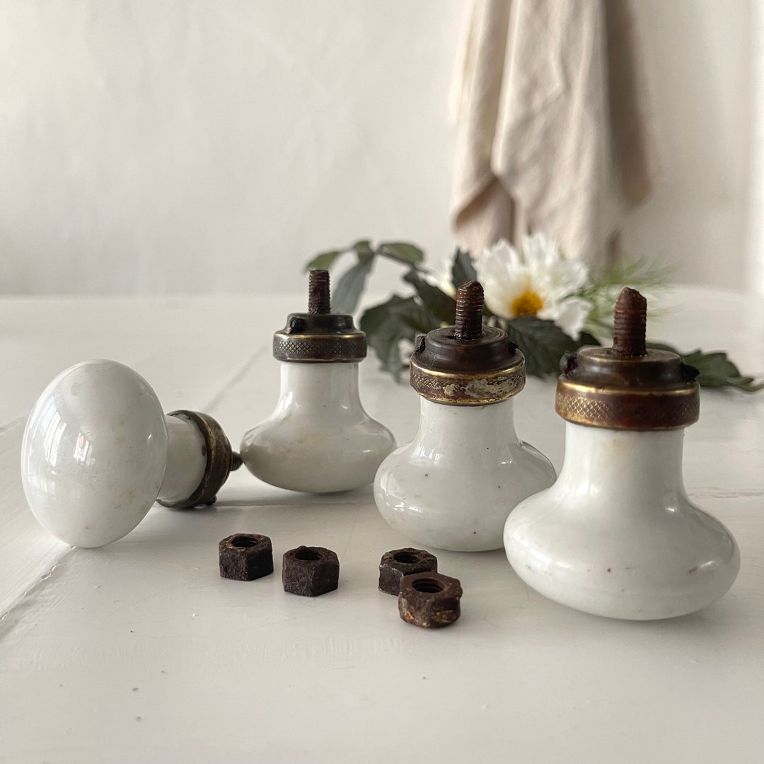 Set of 4 French Antique Porcelain Round Door Knobs - Etsy