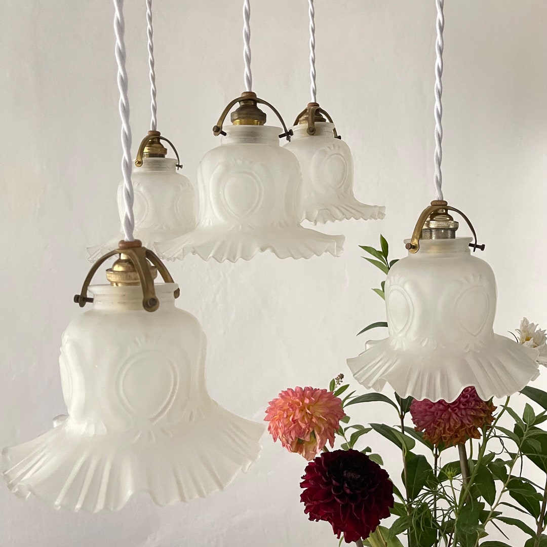 30's French Vintage Frilly Pendant Lamp - Etsy