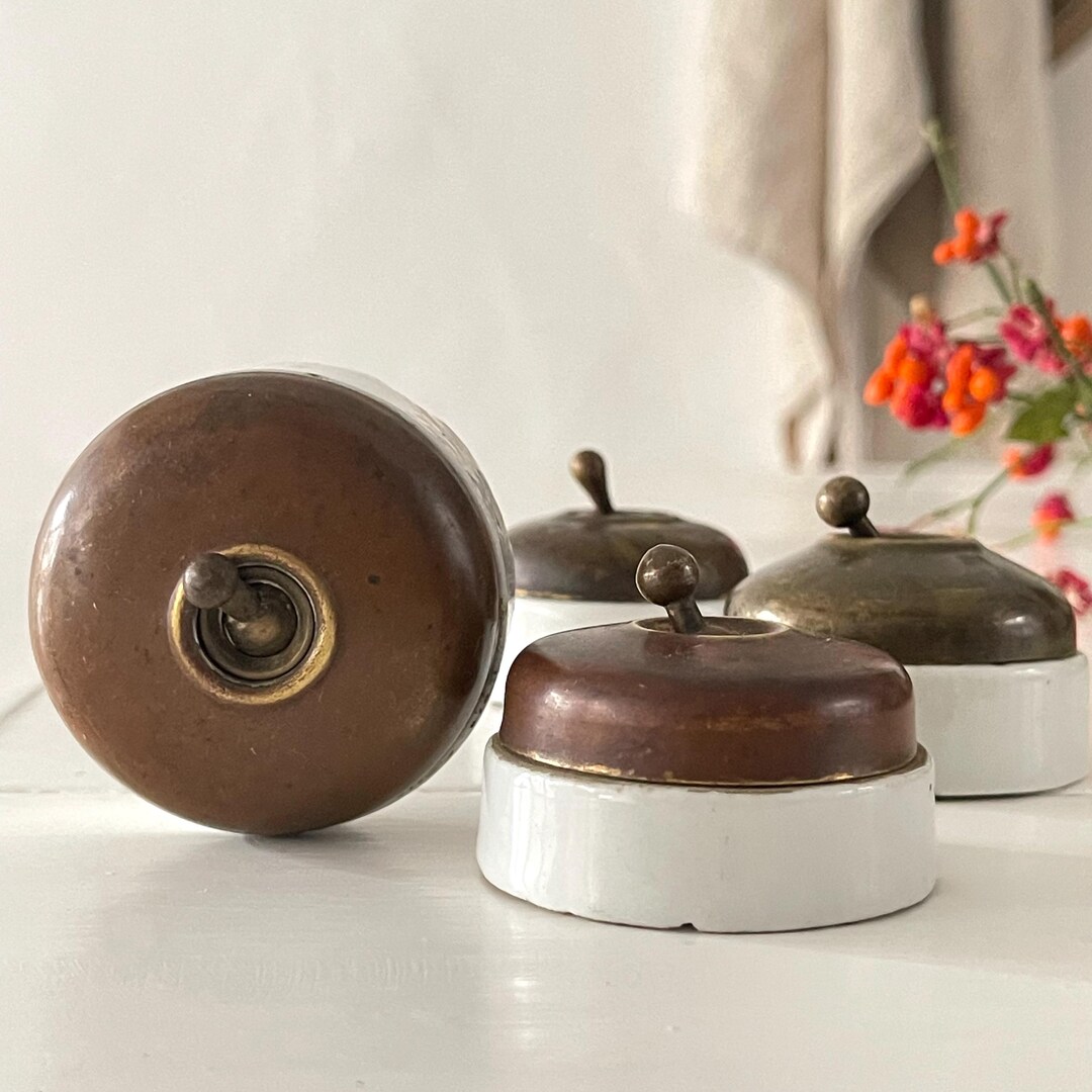 French Vintage Brass / Porcelain Light Switch - Etsy