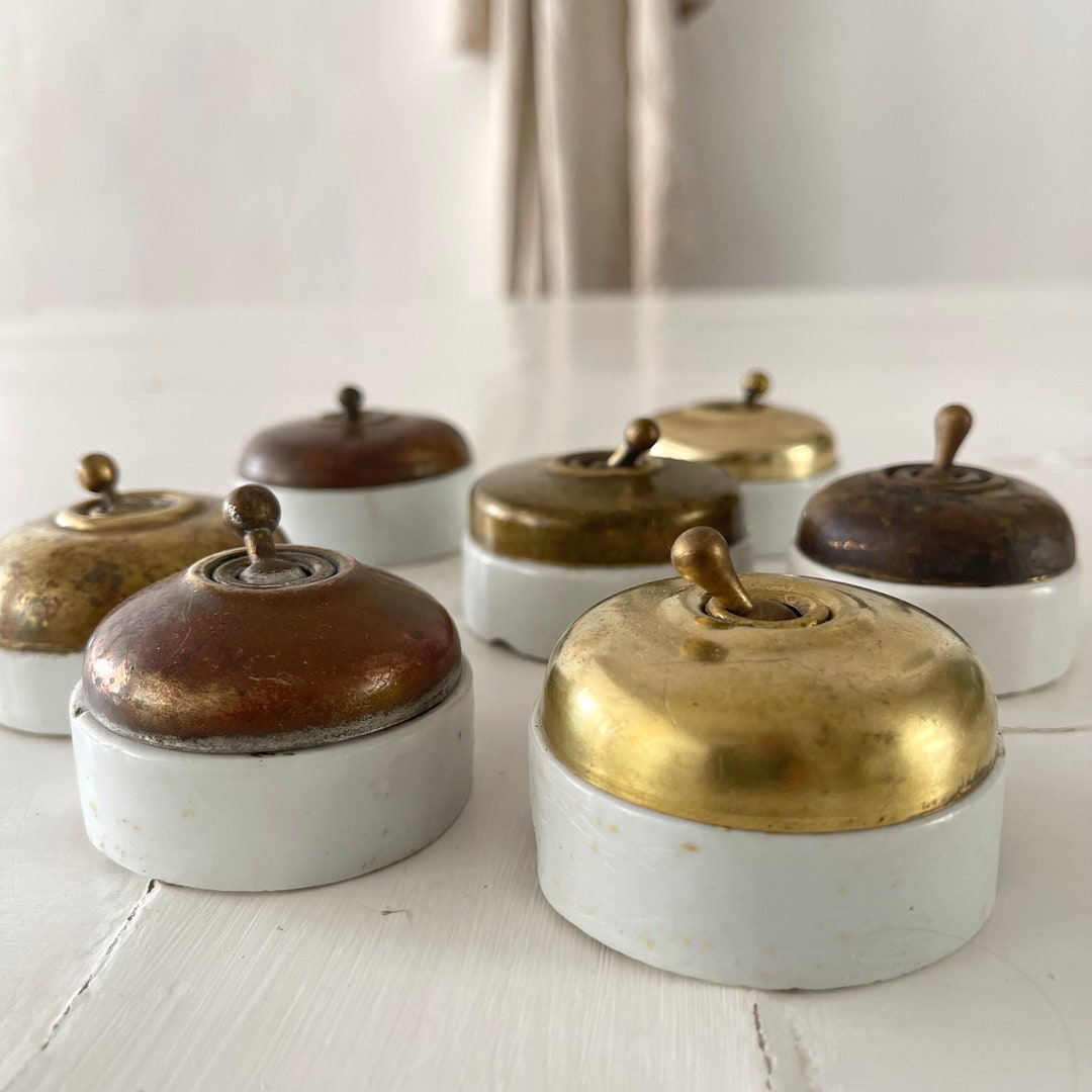 French Vintage Brass / Porcelain Light Switch - Etsy
