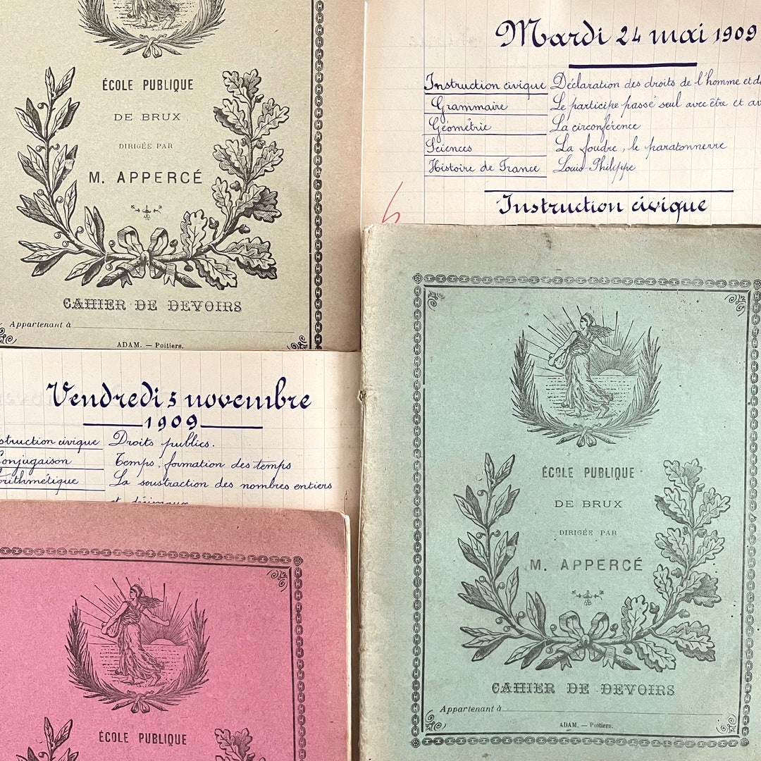 1909 French Antique School Books, Exercise Books, Work Books - Etsy