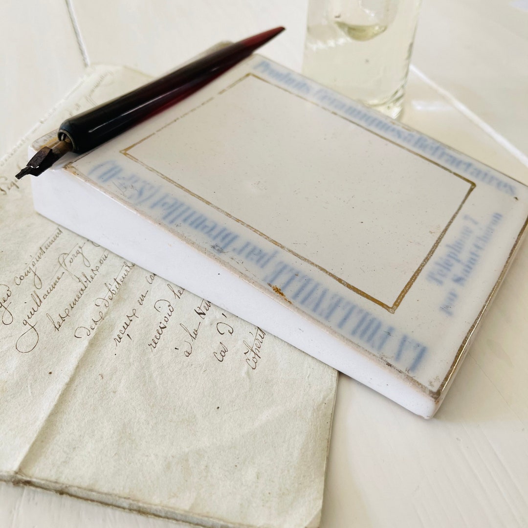 French Antique Ceramic Notepad and Pen Stand - Etsy