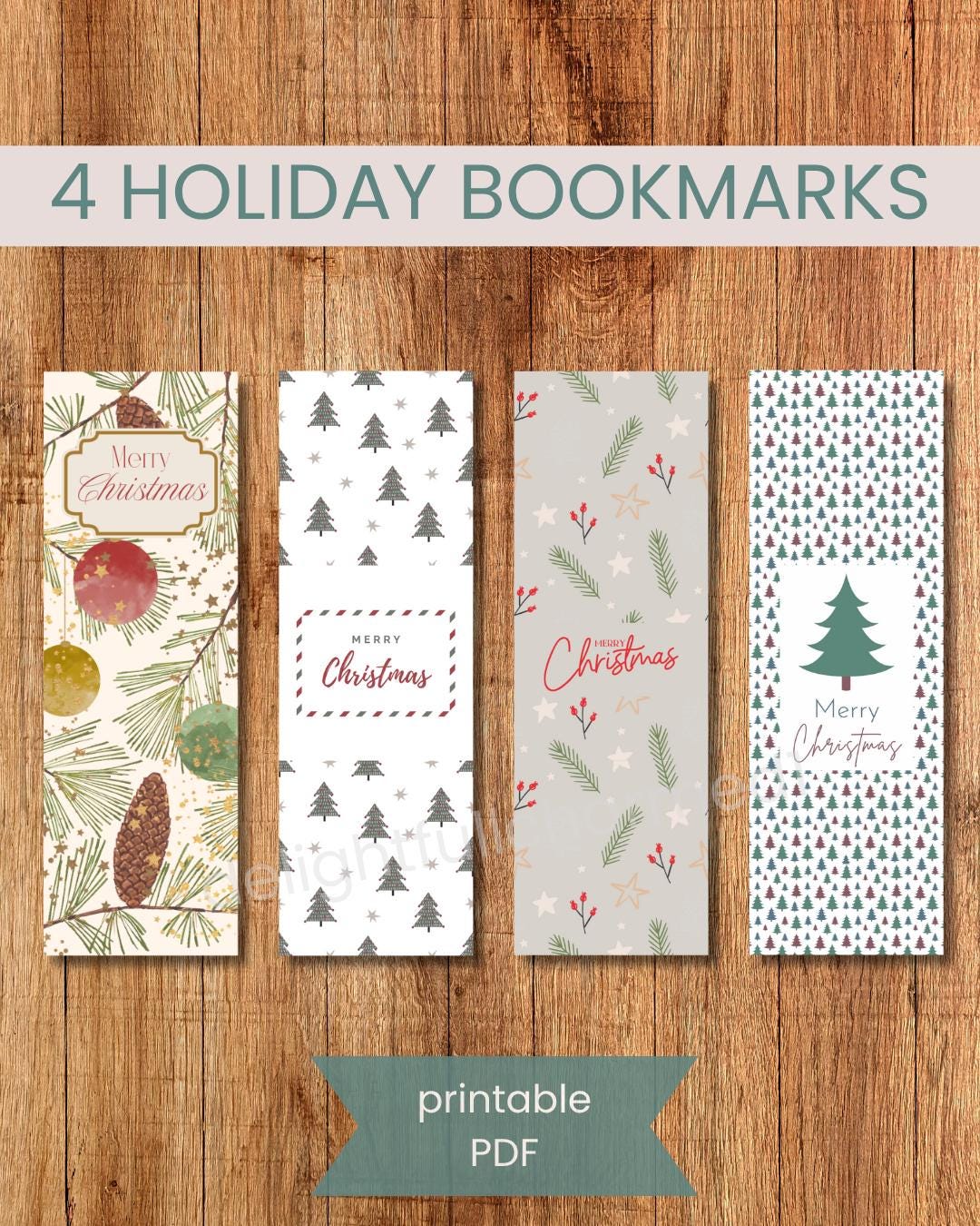 Printable Retro Christmas Bookmark Set - Ready to Print Digital ...
