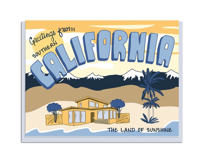 Southern California Card, Socal Postcard Style, Vintage Retro Mid ...