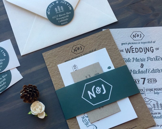 Rustic Wedding Invtations, Letterpress Wedding Suite, Barn Mountains ...