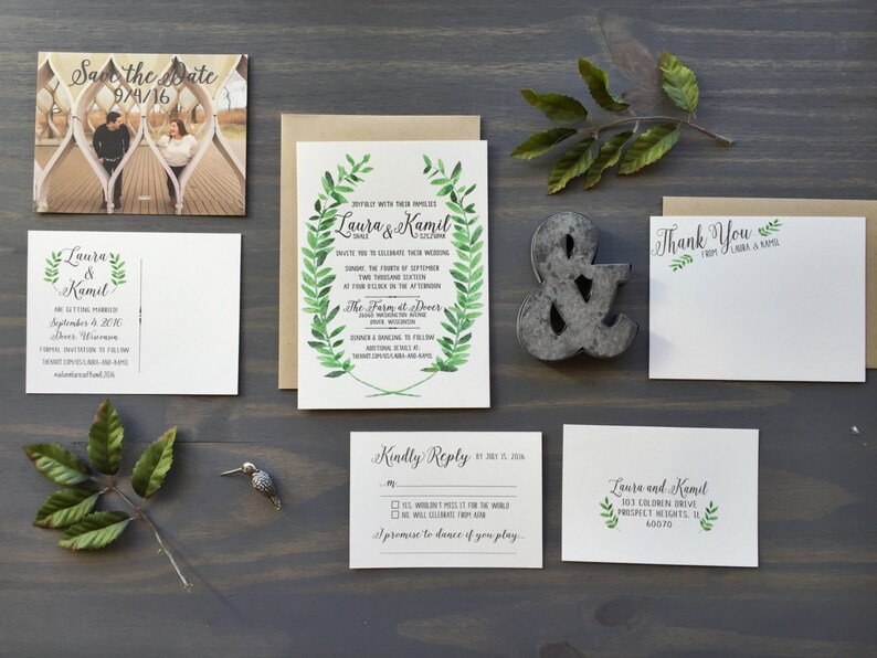 Laurel Wreath Save the Date Garden Wedding Calligraphy | Etsy