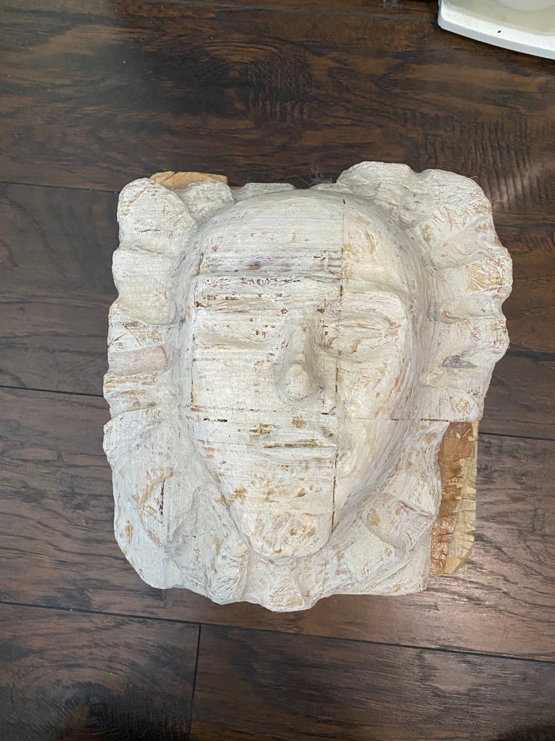 Human Face Carving Wood Sculpture White Patina Sanded Art - Etsy