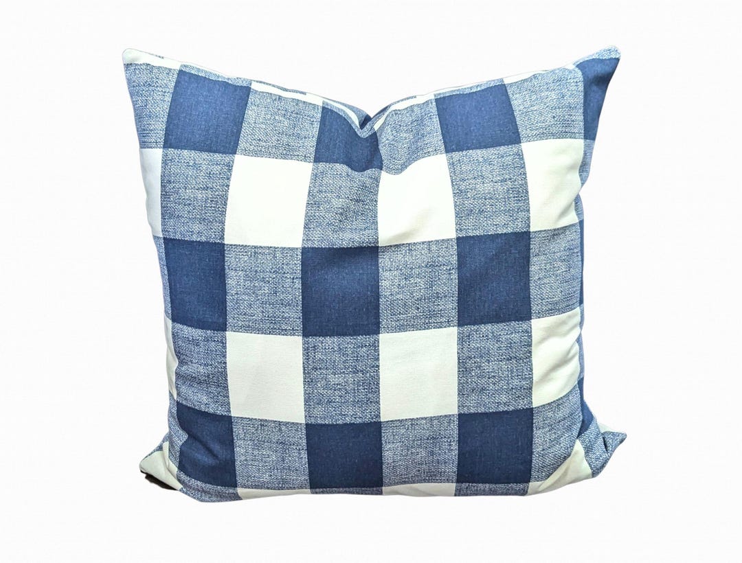 Blue Buffalo Check Pillow Cover, Farmhouse Throw Pillow, Navy Blue ...