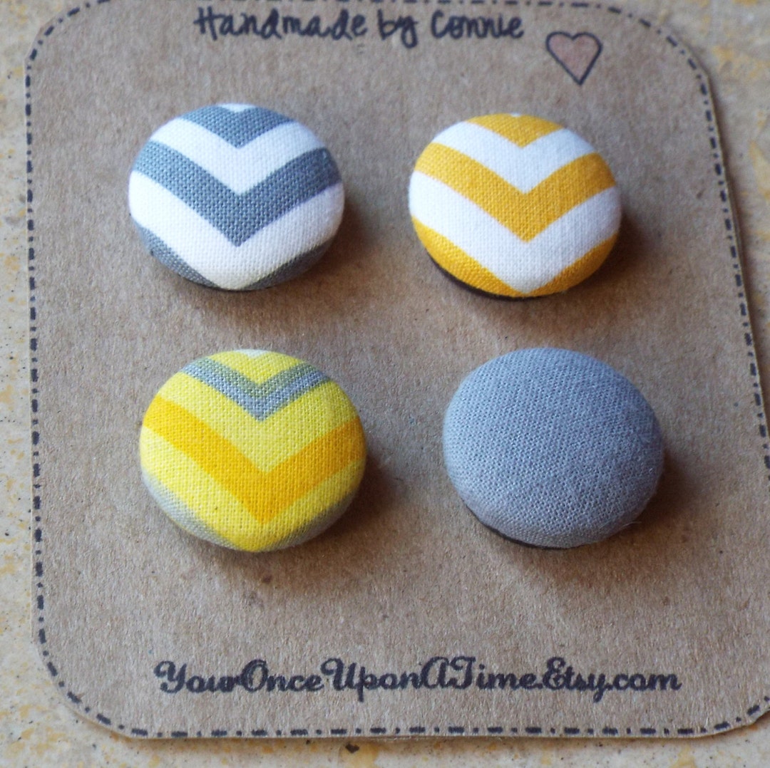 Refrigerator Magnets, Fabric Button Magnets, Set of 4, Gray & Yellow ...
