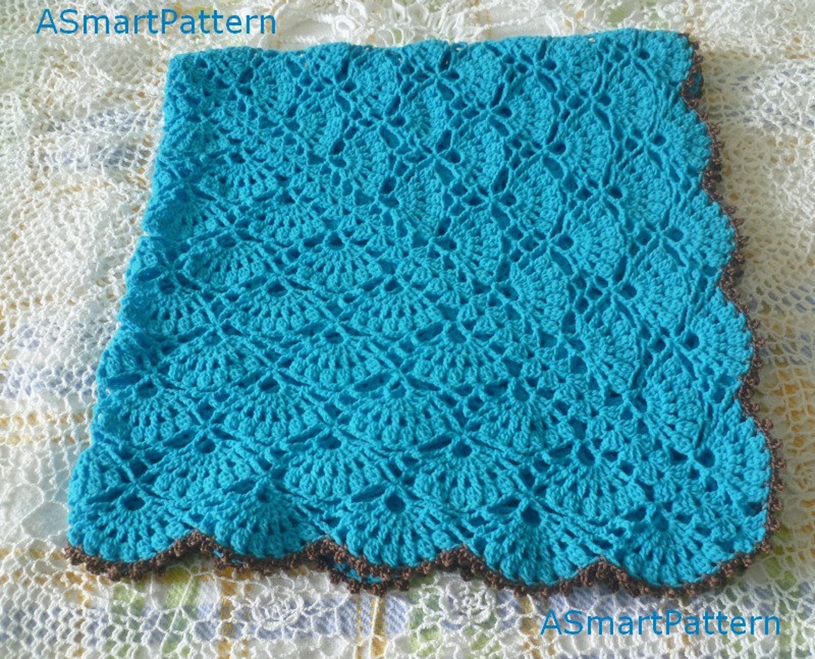 Crochet Pattern Baby Blanket turquoise Baby Blanket With a Brown Trim ...