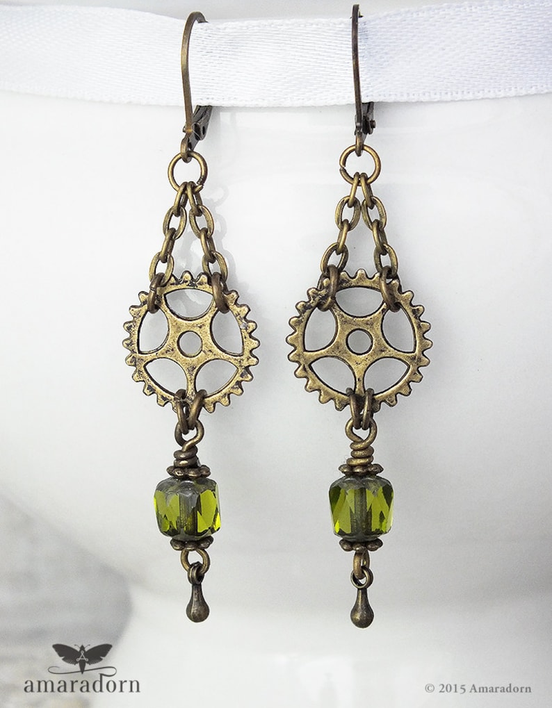 Grungy Gears Earrings Olive Green Steampunk Earrings - Etsy