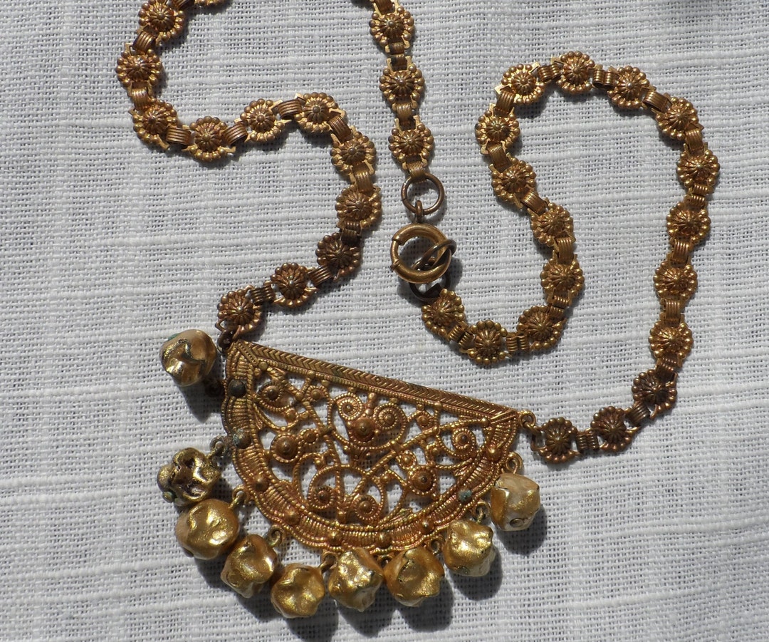 Late Victorian Repousse Pendant Necklace - Richly Detailed and Uniquely ...