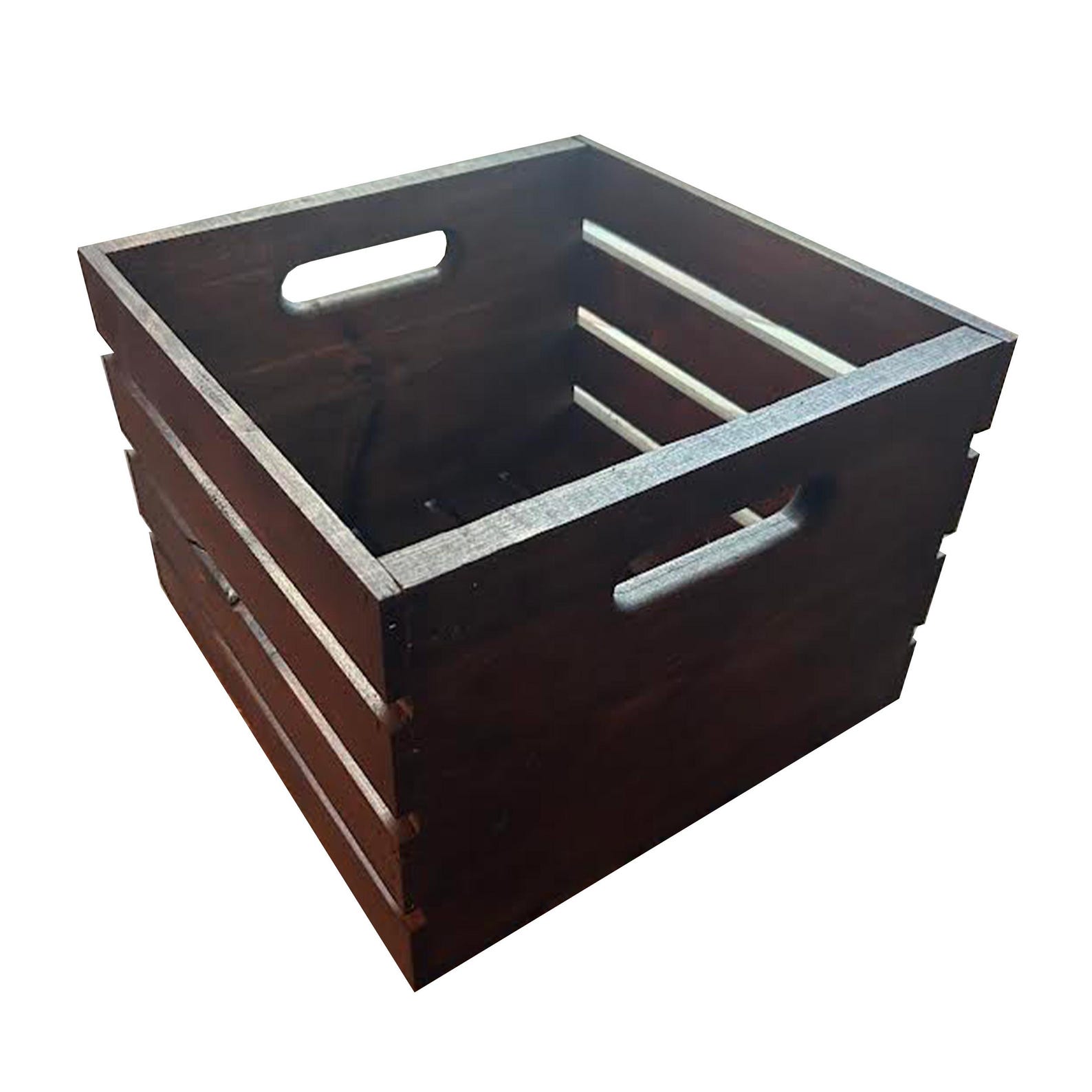 Dark Walnut Wood Square Crate – Rustic Storage Organizer (12.5x12.5x9 ...