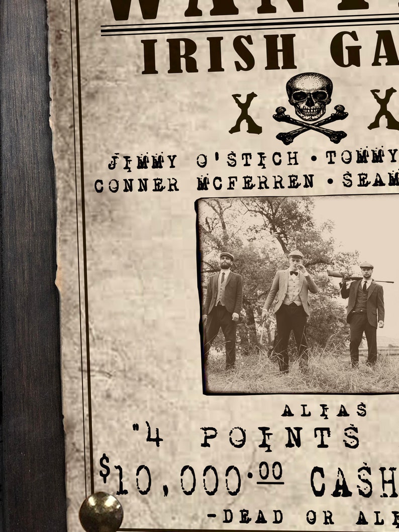 Irish Gang Wanted Sign Irish Mob Wanted Poster Vintage Man - Etsy