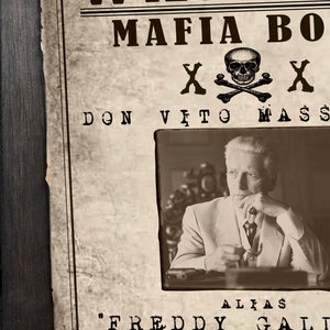 Mafia Boss Wanted Reward Sign Downloadable Art - Wanted Poster - Rustic ...