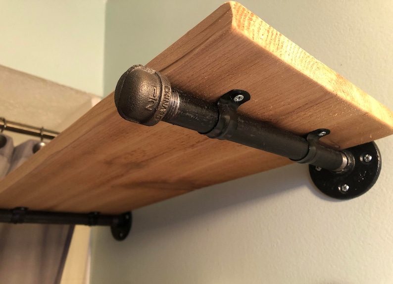 Gas Pipe and Cedar Wood Shelf - Gas Pipe Towel Rack - Rustic Wood Shelf ...