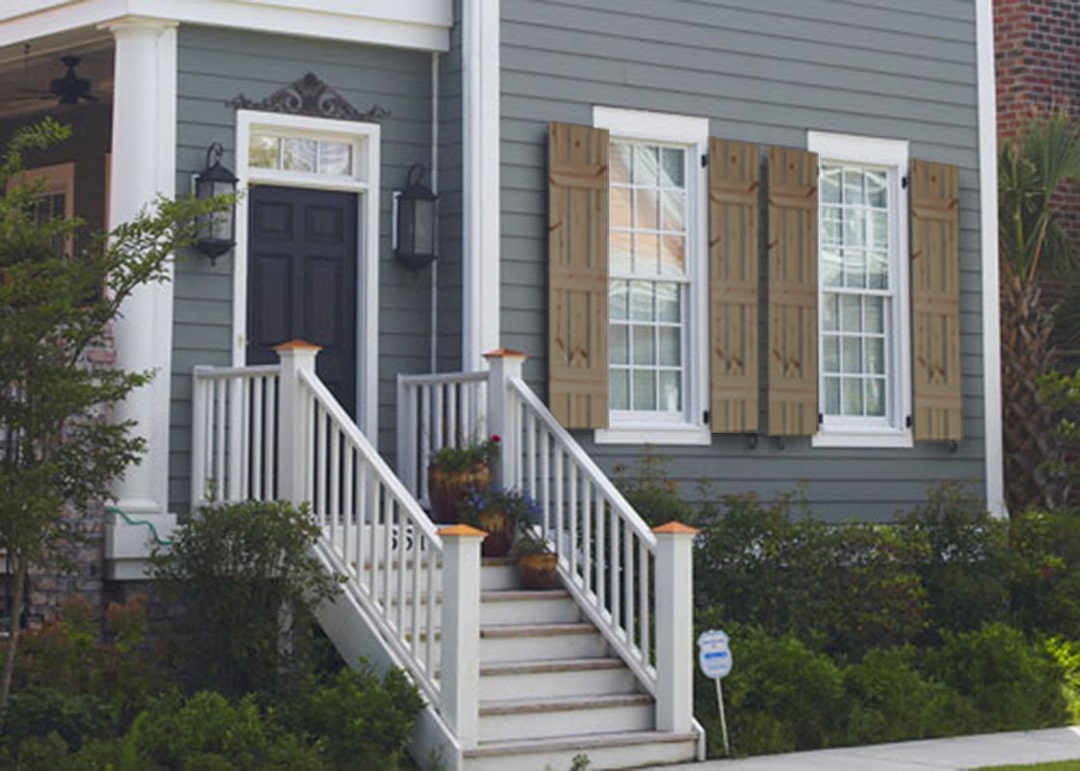 Brown Farmhouse Style Shutters - Rustic Farmhouse Window Shutters ...