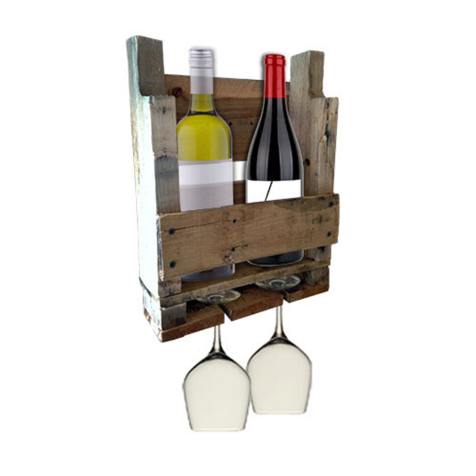 Rustic Pallet Wine Rack Two Bottle Two Glass Holder - Etsy