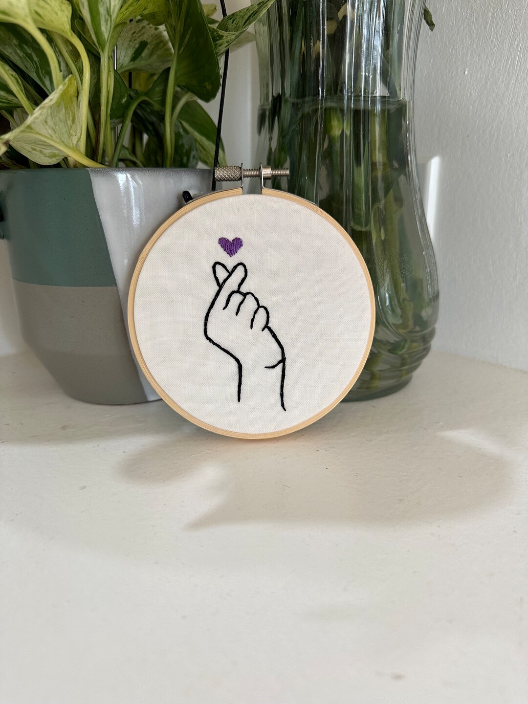 K-pop Hand Heart Embroidery Art - Etsy