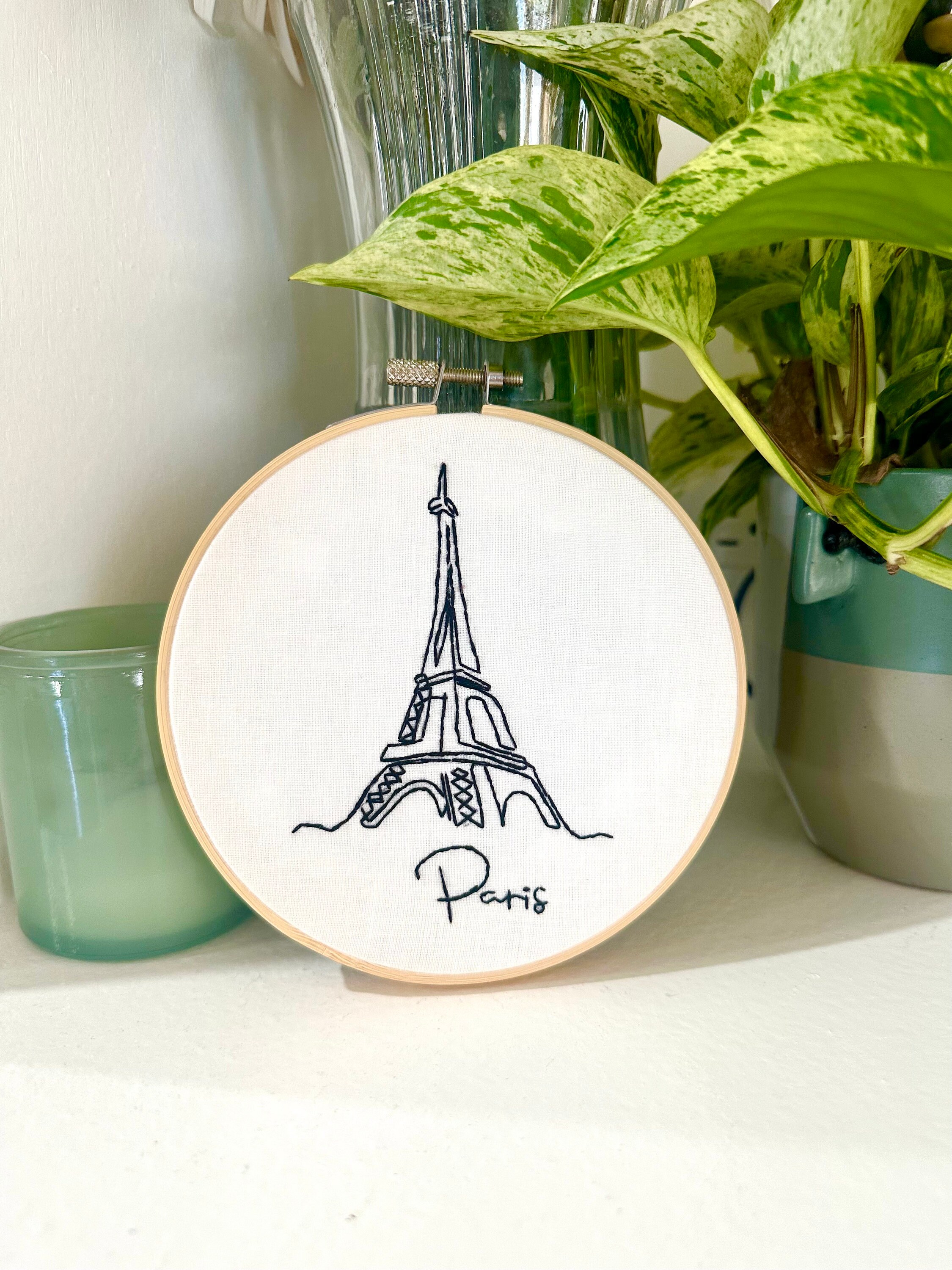 Paris Eiffel Tower Finished Embroidery Art France Embroidery Hoop Art ...