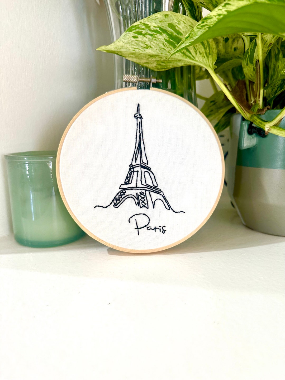 Paris Eiffel Tower Finished Embroidery Art - France Embroidery Hoop Art ...