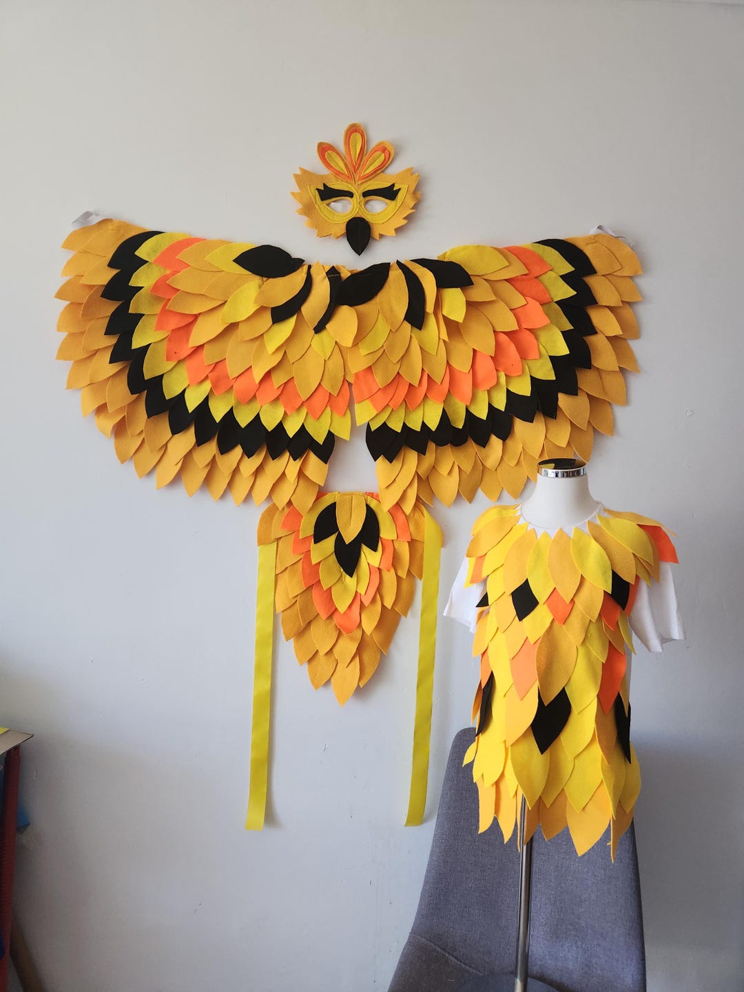 Handmade Phoenix Costume: Felt Bird Wings, Mask & Vest - Etsy