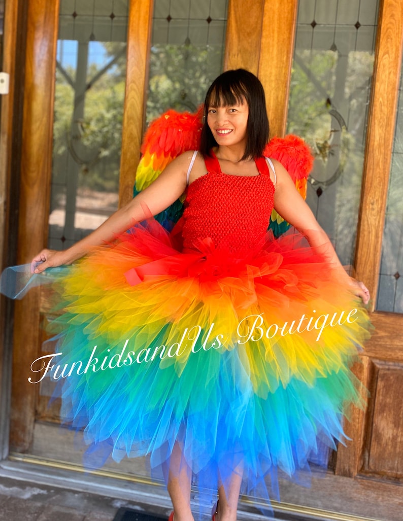 Adult Bird Costume Tutu Dress With Bird Wings Adult Rainbow - Etsy