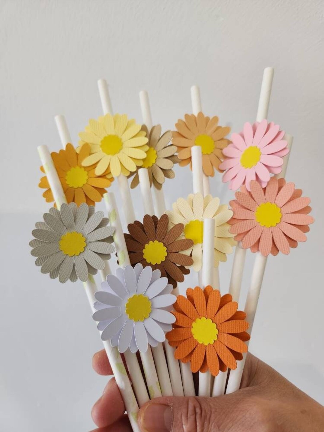 12 Pcs Daisy Straw Party Favor - Daisy Straw Topper- Paper Straw- Paper ...