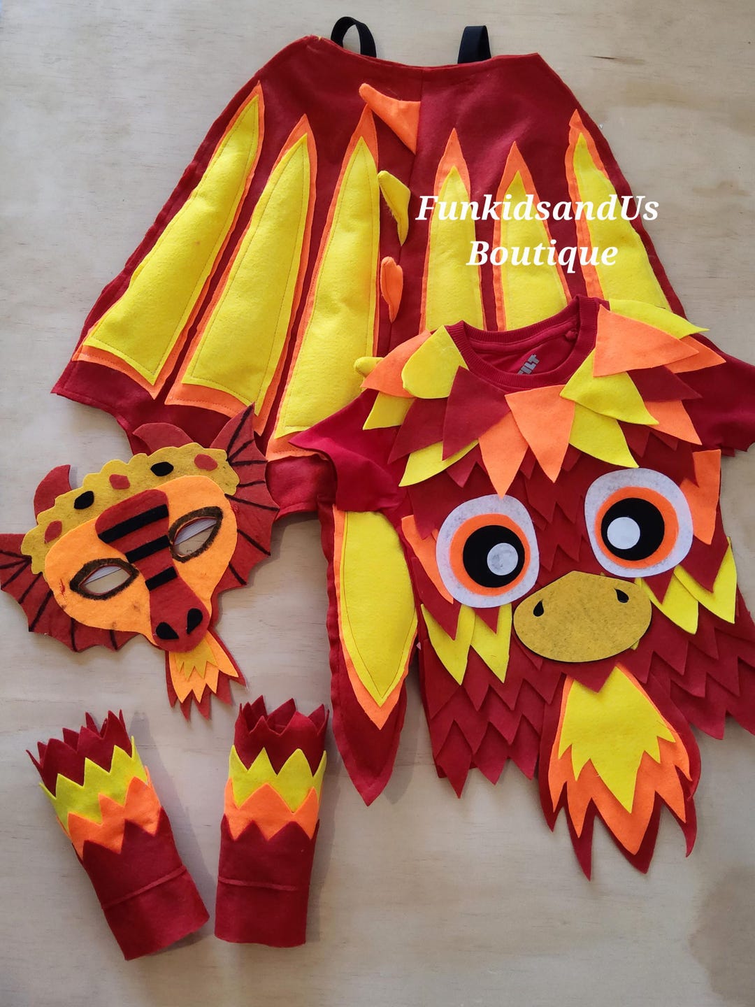 Handmade Fire Dragon Costume Set: Felt Mask, Wings & Cuffs - Etsy