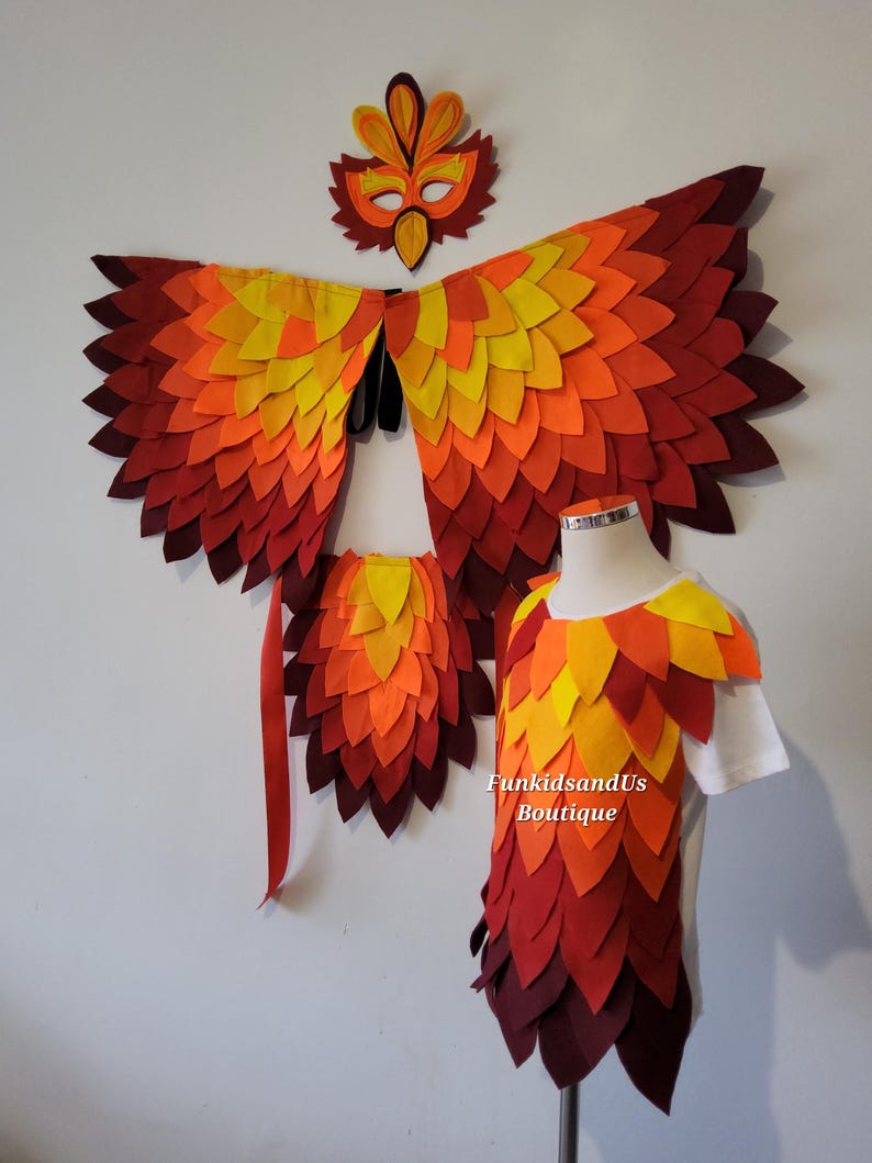 Phoenix Bird Costume Set: Felt Wings, Tunic & Mask - Etsy