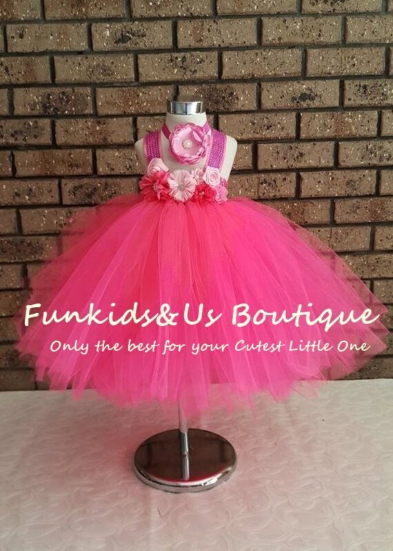 Hot Pink Flower Girl Dress with shade of pink Shabby Flowers | Etsy