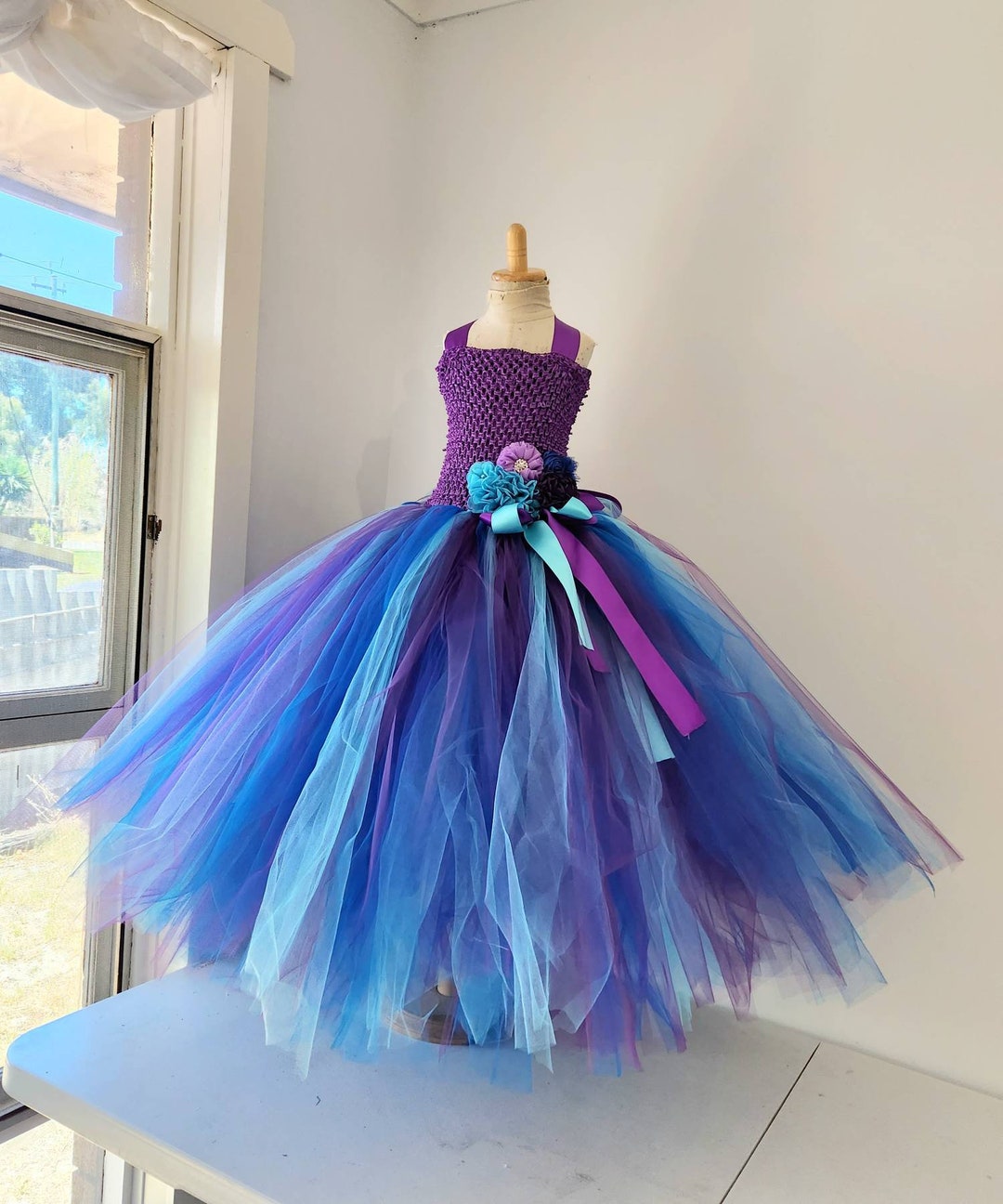 Peacock Full Crochet Tutu Dress Purple, Turquoise Royal Blue Wedding Tutu Dress-peacock Birthday ...