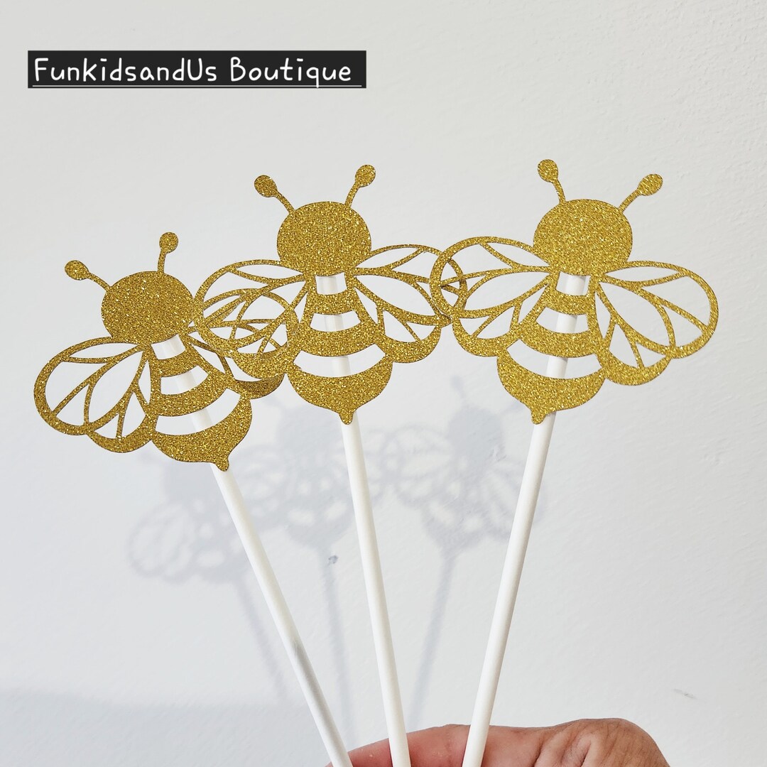 Gold Bee Topper - Gold Bee Cucpake Topper - Birthday Topper - 10pcs Bee ...