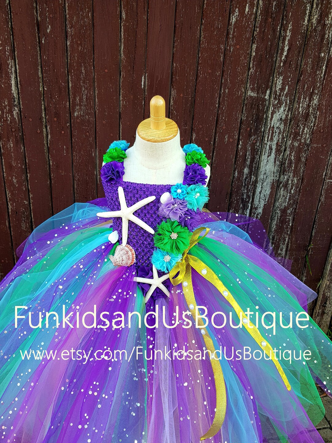 Deluxe Mermaid Tutu Dress: Purple Teal Rainbow Costume With Starfish ...