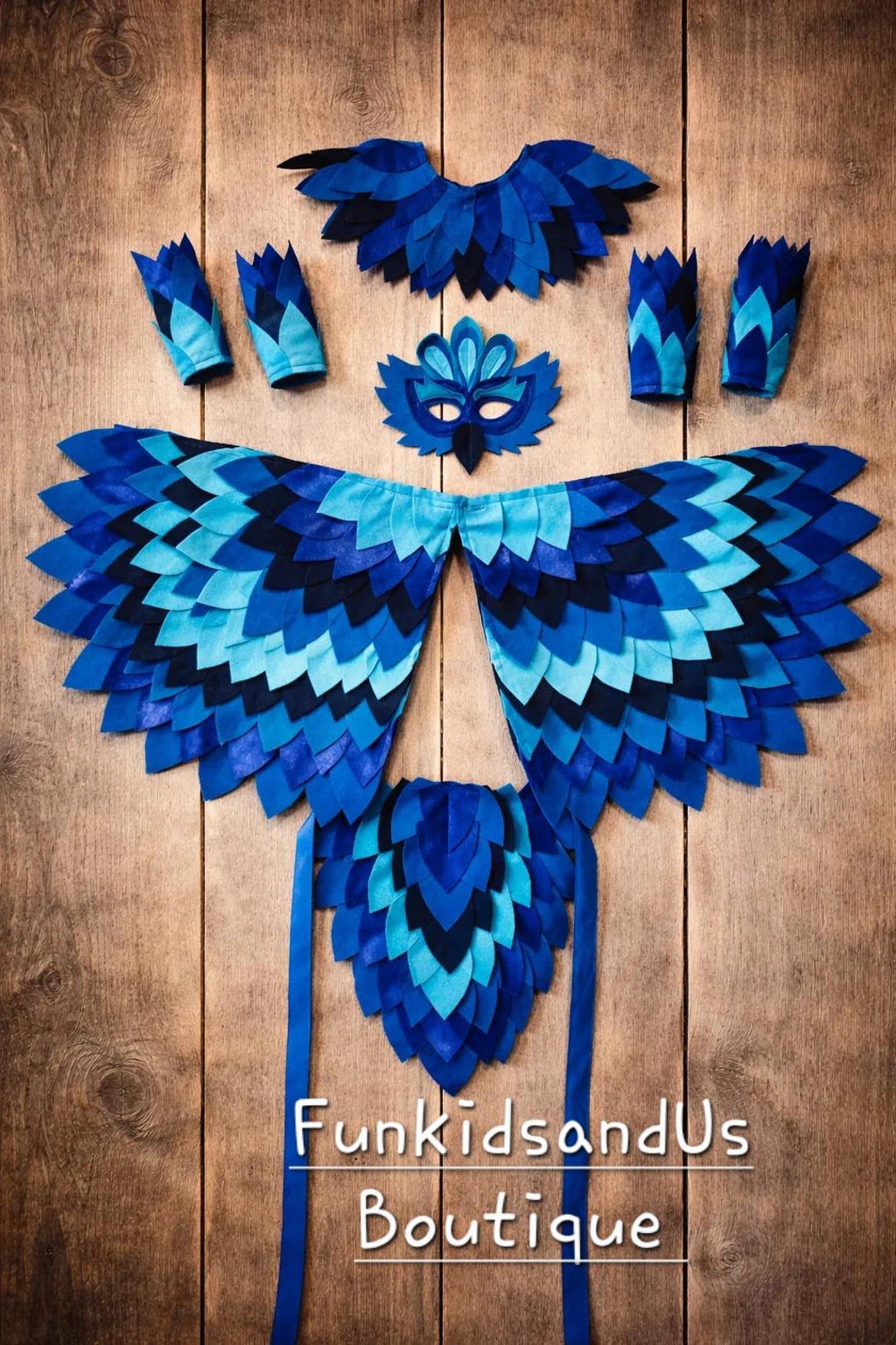 Blue Bird Costume Set for Kids- – Feather Wings, Mask, Collar, Wrist ...