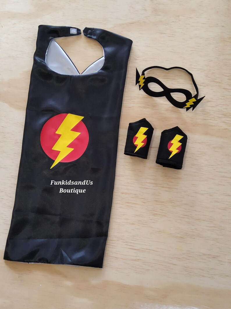Lightning Bolt Hero Cape Set: Black Cape, Mask & Wristbands - Etsy