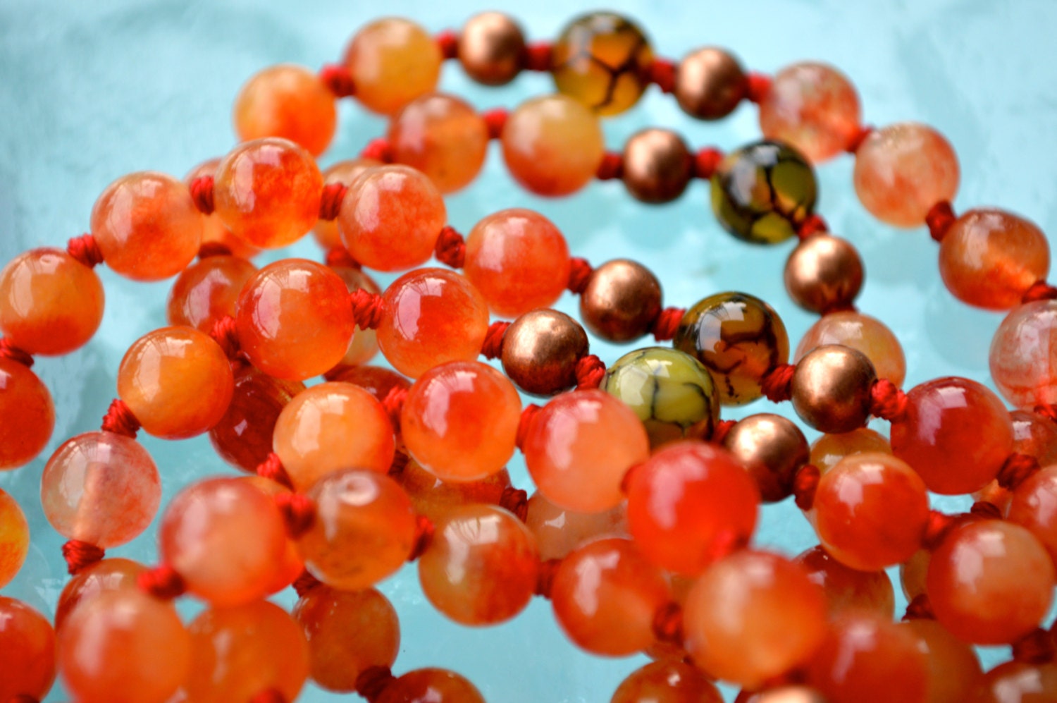 Orange Jade Agate & Copper Prayer Beads Hand Knotted Mala 8 Mm | Etsy