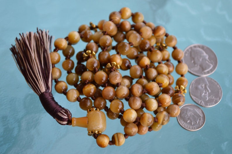 Rare AAA 108 Golden Yellow Tiger Eye Hand knotted Mala | Etsy