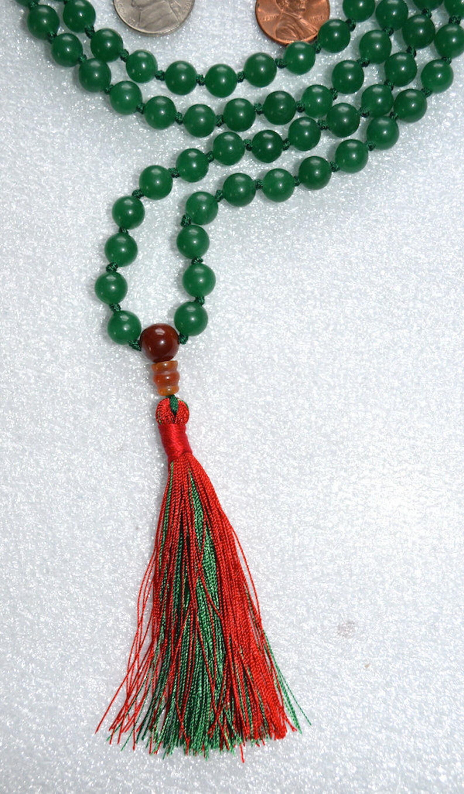 108 Green Mala Beads Knotted Mala Tassel Necklace Yoga | Etsy