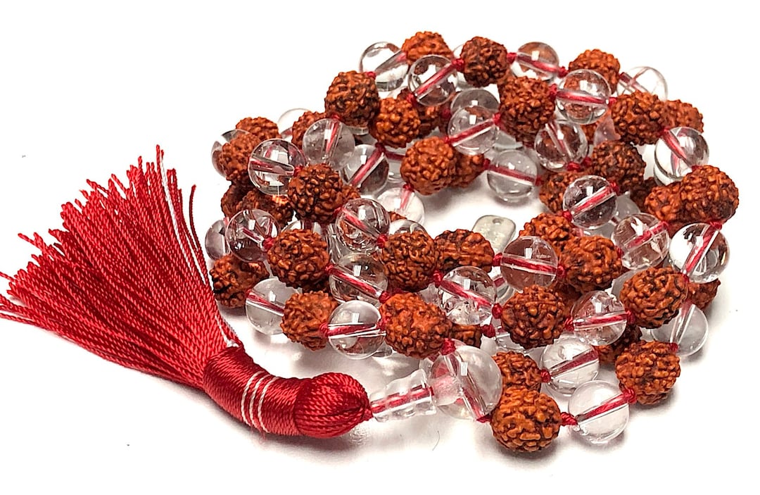 108 Rudraksha Japa Mala Prayer Beads Knotted Necklace Rosary Shiva Mala ...