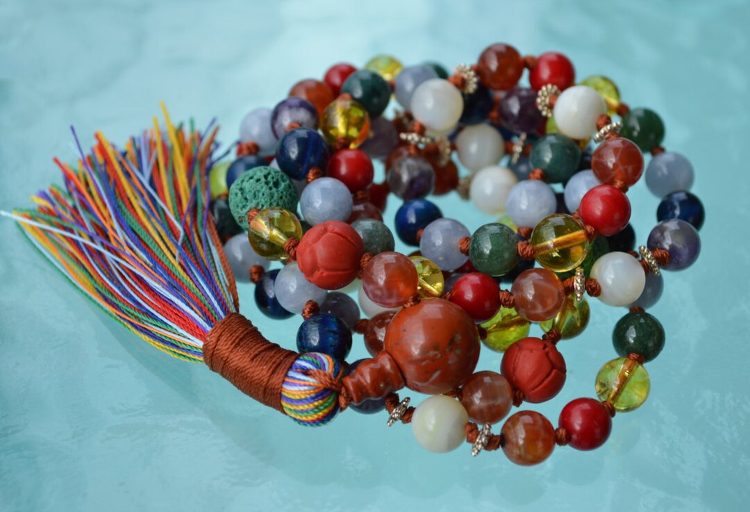 7 Chakra Healing Crystals Mala Necklace, 108 Beads Meditation Spiritual ...