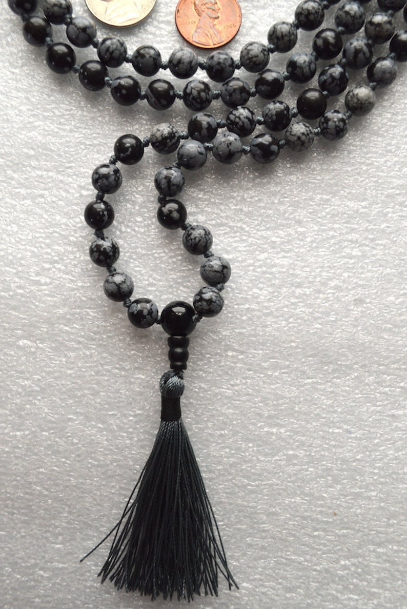 Snowflake Obsidian Detoxification Stone Mala Black Stone Mala - Etsy