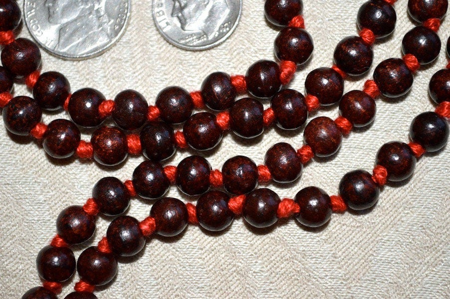 Red Tulsi Holy Basil Hand Knotted Mala 108 Beads Necklace | Etsy